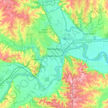 Mapa topográfico Manhattan, altitud, relieve