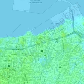Mapa topográfico Patingalloang Baru, altitud, relieve