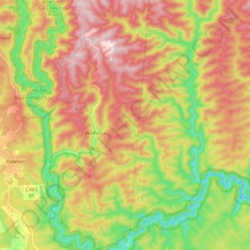 Mapa topográfico Walhalla, altitud, relieve