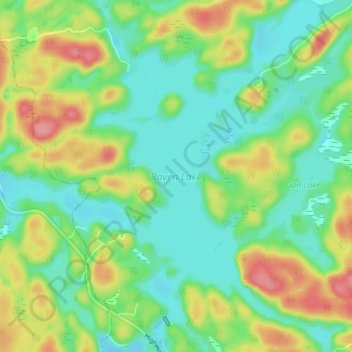 Mapa topográfico Raven Lake, altitud, relieve