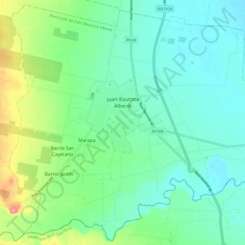Mapa topográfico Municipio de Juan Bautista Alberdi, altitud, relieve