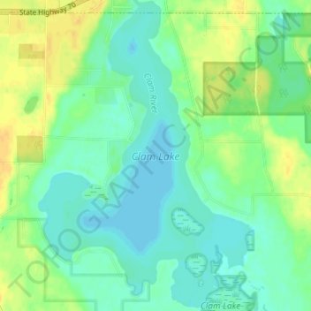 Mapa topográfico Clam Lake, altitud, relieve
