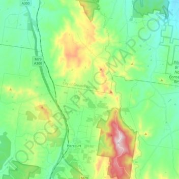 Mapa topográfico Harcourt North, altitud, relieve