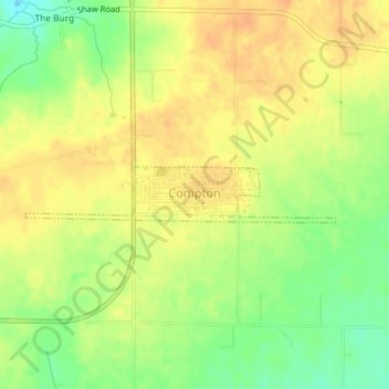 Mapa topográfico Compton, altitud, relieve