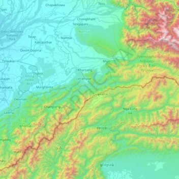 Mapa topográfico Changlang District, altitud, relieve