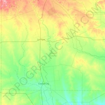 Mapa topográfico Zavala County, altitud, relieve
