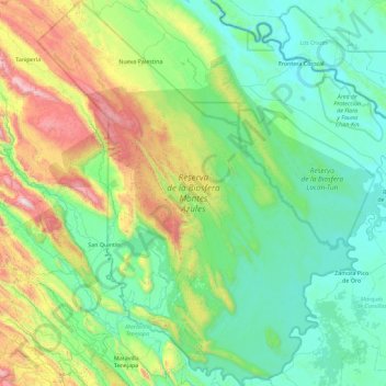 Mapa topográfico Reserva de la Biosfera Montes Azules, altitud, relieve