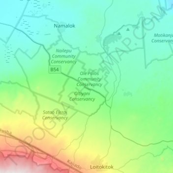 Mapa topográfico Kimana ward, altitud, relieve