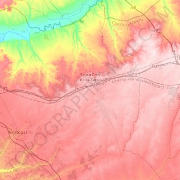 Mapa topográfico Santa Cruz de la Zarza, altitud, relieve