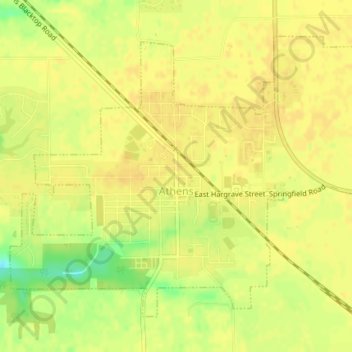 Mapa topográfico Athens, altitud, relieve