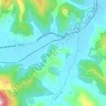 Mapa topográfico Castello di Reschio, altitud, relieve