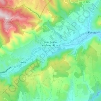Mapa topográfico Saint-Julien-en-Saint-Alban, altitud, relieve
