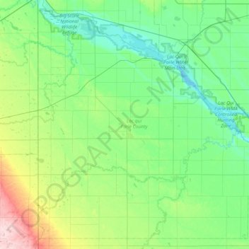 Mapa topográfico Lac qui Parle County, altitud, relieve