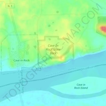 Mapa topográfico Cave In Rock State Park, altitud, relieve