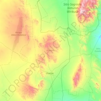 Mapa topográfico Charcas, altitud, relieve