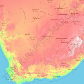 Mapa topográfico Río Orange, altitud, relieve