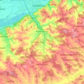 Mapa topográfico Kumhausen, altitud, relieve