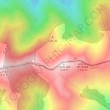 Mapa topográfico Lagos de Sisterna, altitud, relieve