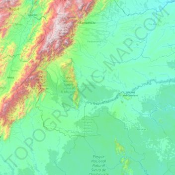 Mapa topográfico Ariari, altitud, relieve