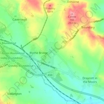 Mapa topográfico Forsbrook, altitud, relieve