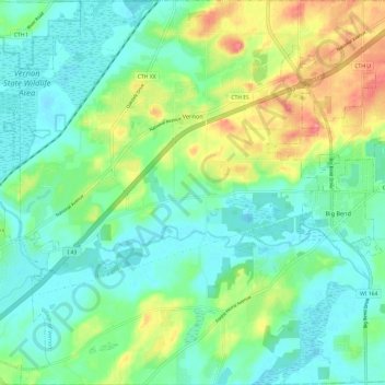 Mapa topográfico Village of Vernon, altitud, relieve