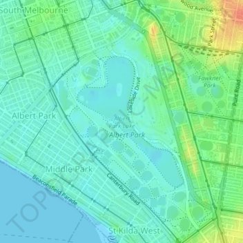 Mapa topográfico Albert Park Lake, altitud, relieve