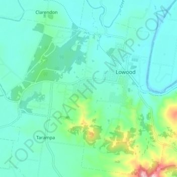 Mapa topográfico Lowood, altitud, relieve
