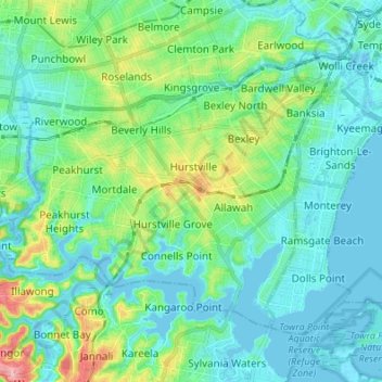 Mapa topográfico St George, altitud, relieve