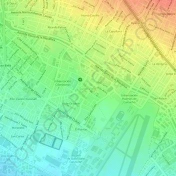 Mapa topográfico Plaza de Armas de Santiago de Surco, altitud, relieve