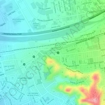 Mapa topográfico Plaza de Armas de Ate, altitud, relieve