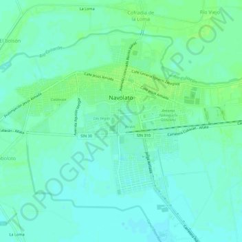 Mapa topográfico Navolato, altitud, relieve
