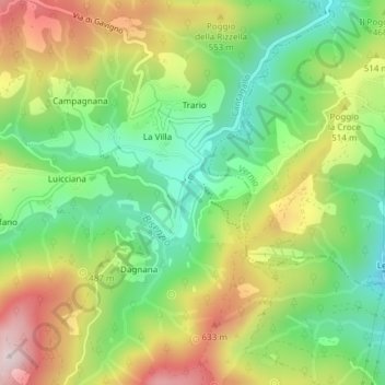 Mapa topográfico Lago Verde, altitud, relieve