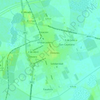 Mapa topográfico Ciudad de Dolores, altitud, relieve