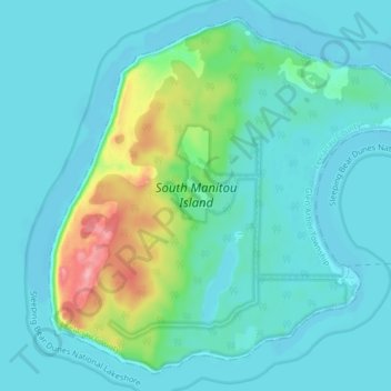 Mapa topográfico South Manitou Island, altitud, relieve