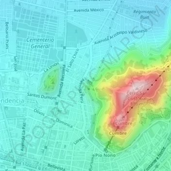 Mapa topográfico Parque Urbano Bicentenario de la Infancia, altitud ...