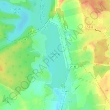 Mapa topográfico Étang de Baye, altitud, relieve
