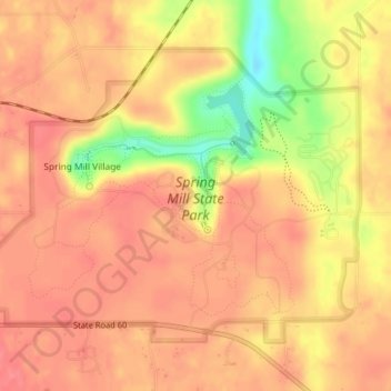 Mapa topográfico Spring Mill State Park, altitud, relieve