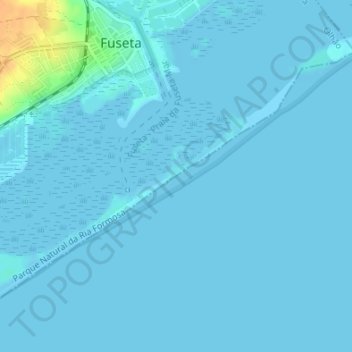 Mapa topográfico Praia da Fuseta-Mar, altitud, relieve