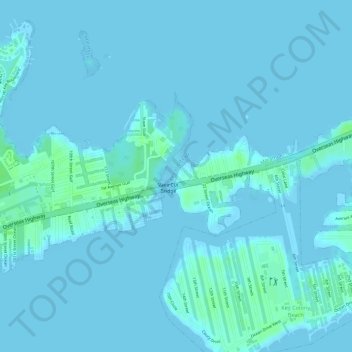 Mapa topográfico Key Vaca Cut, altitud, relieve