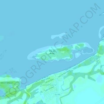 Mapa topográfico Isla del Amor, altitud, relieve