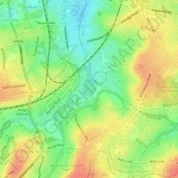 Mapa topográfico Lifford Reservoir, altitud, relieve