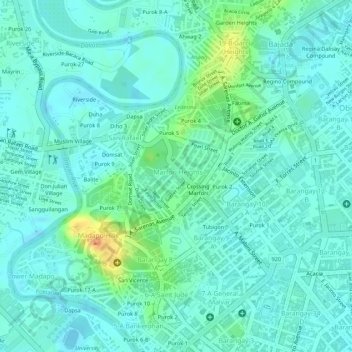 Mapa topográfico Davao City Botanical Garden, altitud, relieve